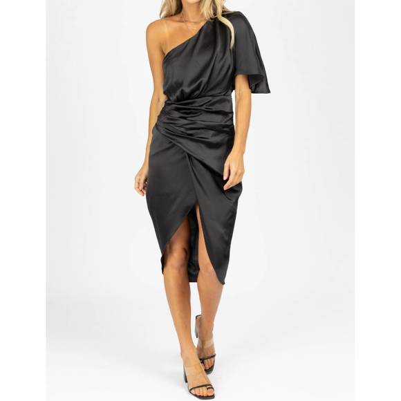 DO+BE | Dresses | New Dobe Asymmetric Satin Midi Dress In Black | Poshmark